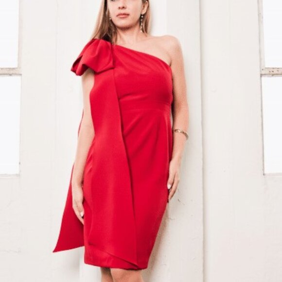 Posh Couture | Dresses | Red Bow Shoulder Cocktail Dress Posh Couture ...